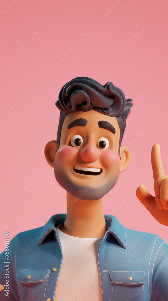 3d, cartoon and influencer for social media on backdrop. Character or ...