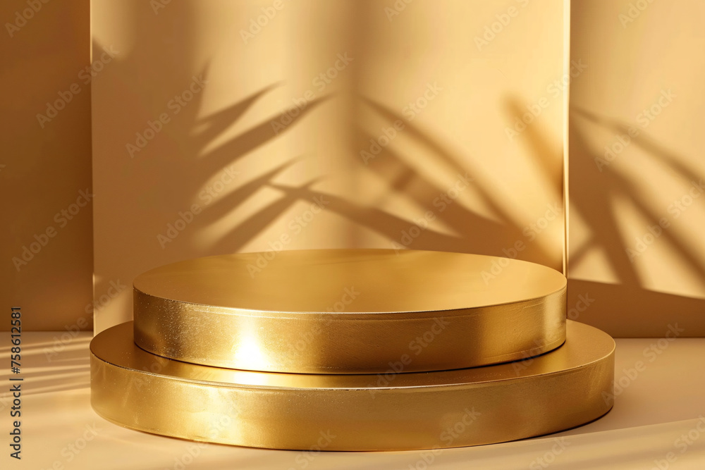 golden circular double layers podium product display for advertisement ...