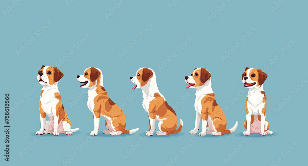 Dog Behavior Set, Eat, Play, Sleep Concept, Various Action and Posture ...