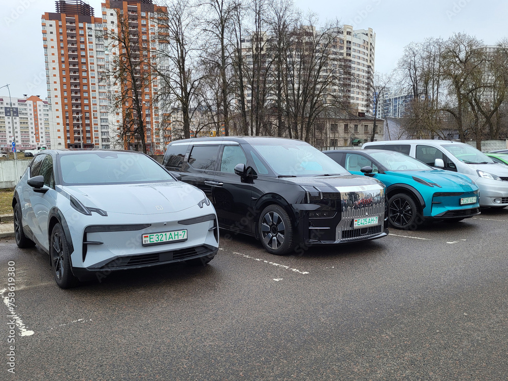 Minsk, Belarus. Mar 13, 2024. Zeekr 009 electric minivan and Zeekrx X ...