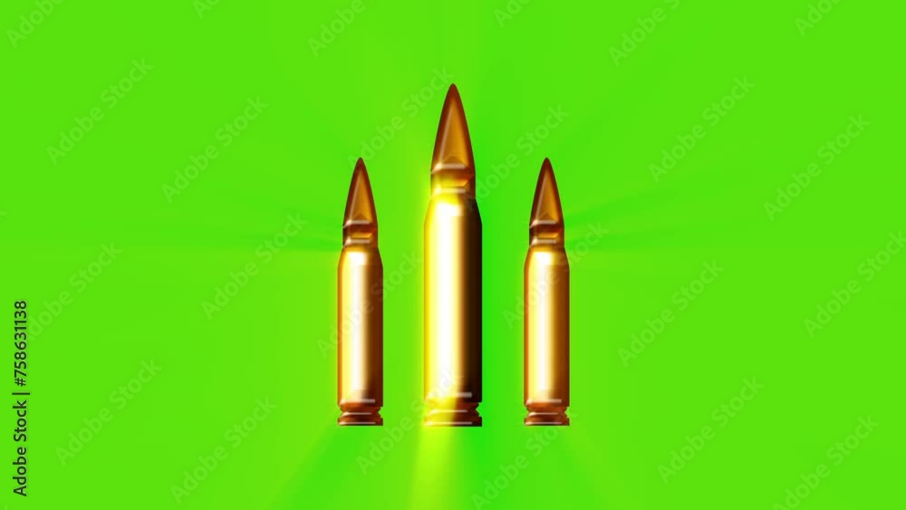 Bullet green screen animation. Cinematic of three bullet shot on green ...