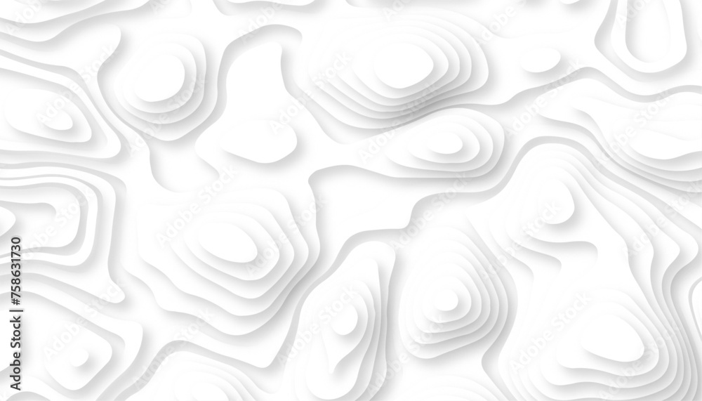Abstract wavy line 3d paper cut white background. Topographic canyon ...