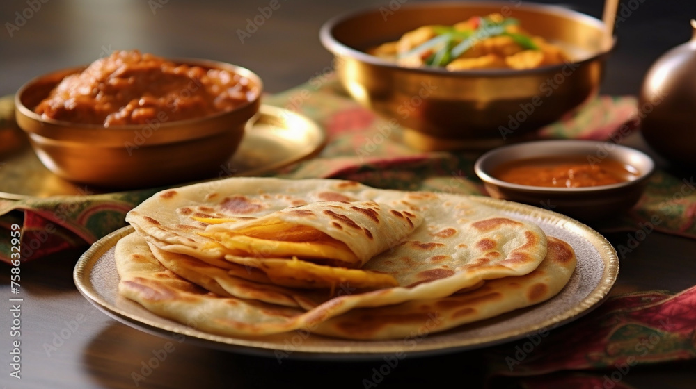 A traditional malaysia and Singapore food named Roti canai or Roti ...