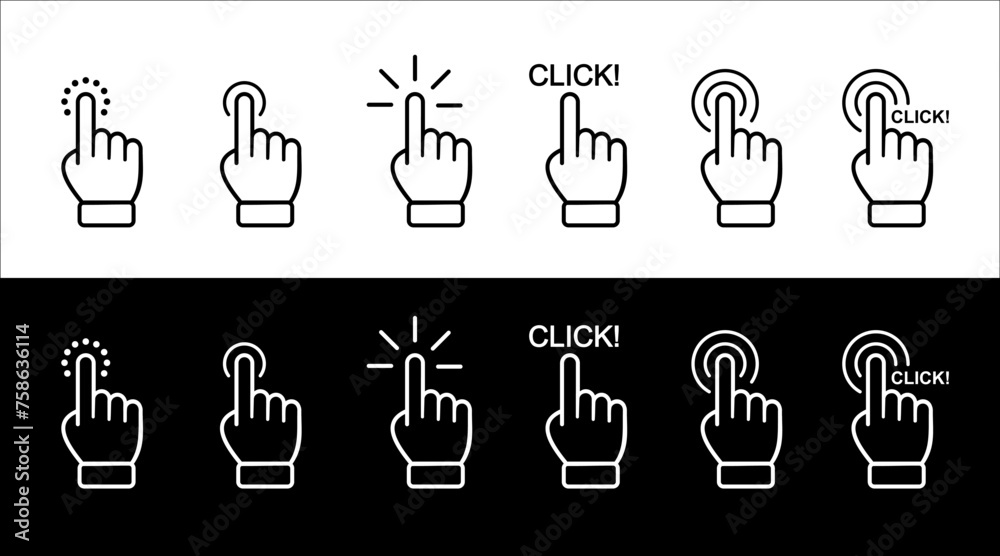 Vetor De Hand Cursor Icon Set Vector Eps Flat Style Chick Here Mouse