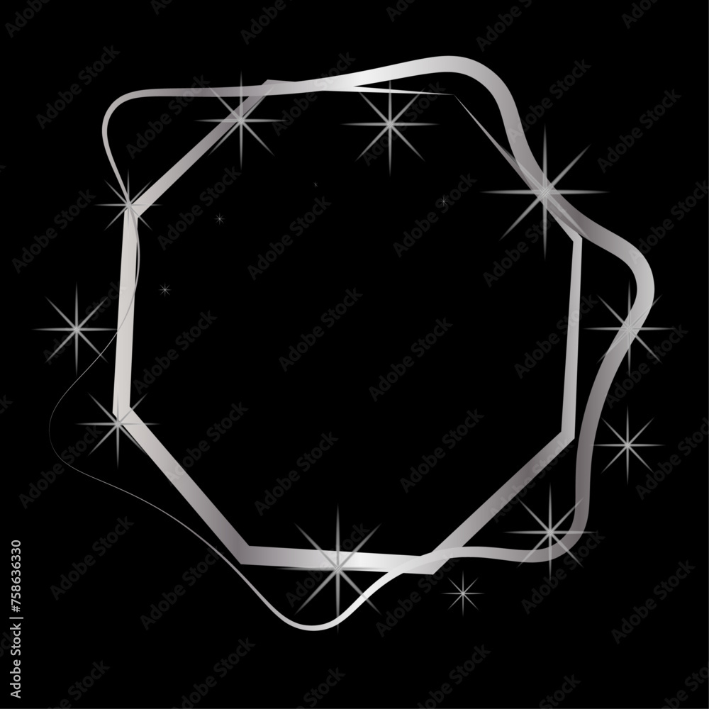 Vector metal frame. Silver sparkling ring with silver glitter isolated on transparent background ...