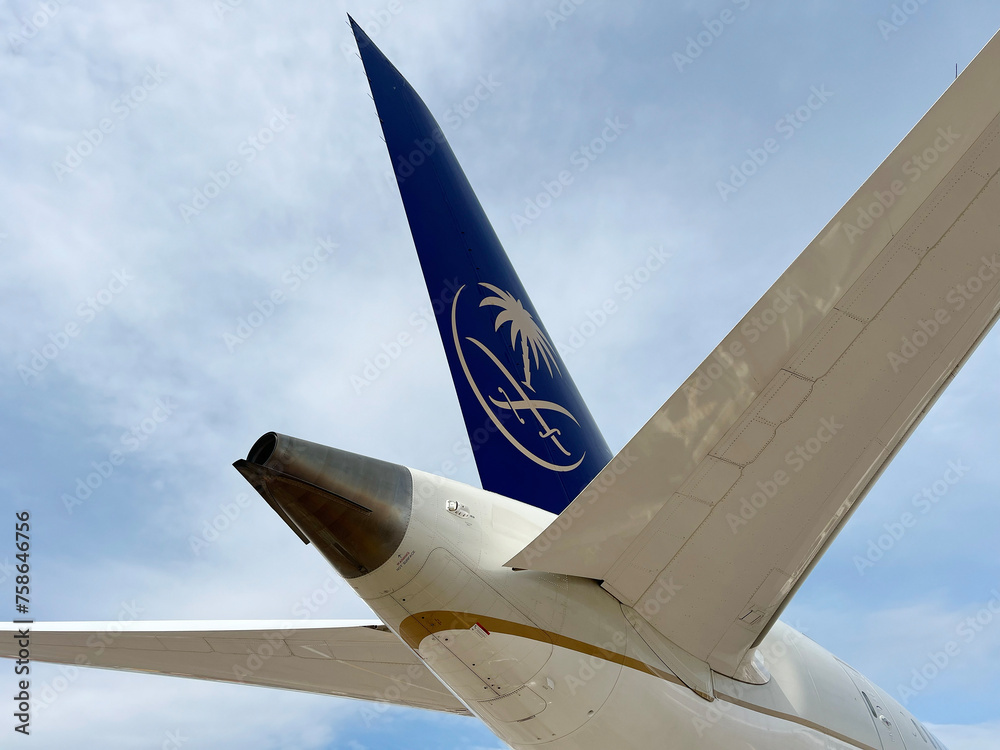 Saudi Arabian Airlines Boeing 787 Dreamliner Tail Detail Stock Photo ...