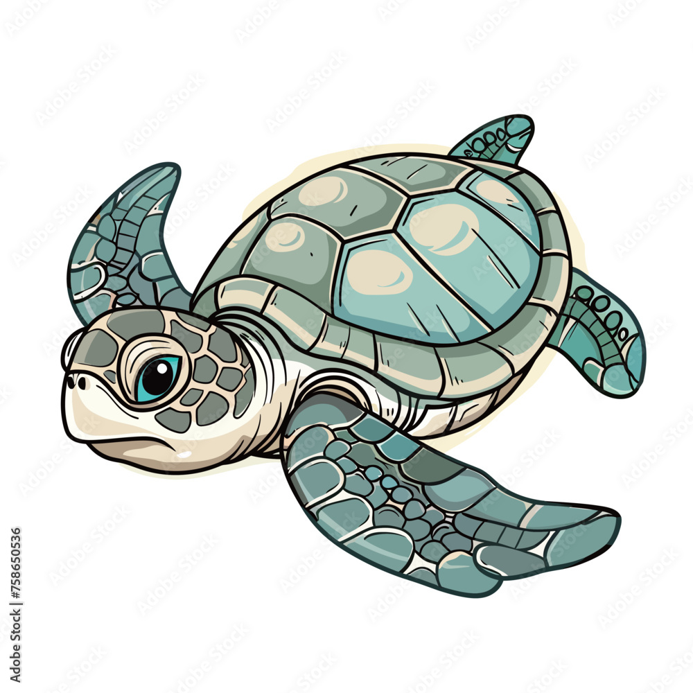 Cute cartoon sea turtle isolated on white background. Vector ...