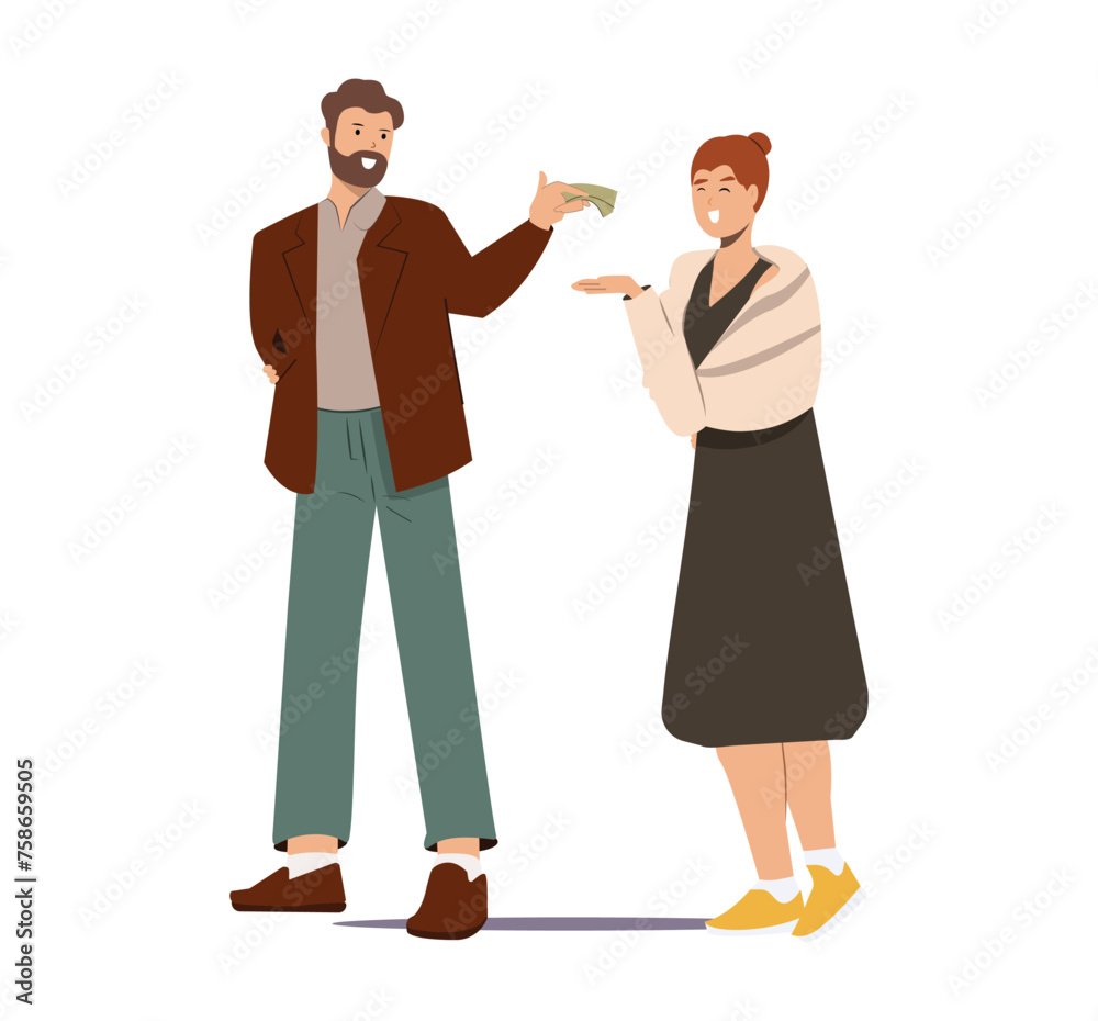 People Take Money, Financial Help, Debt Concept. Female Characters ...