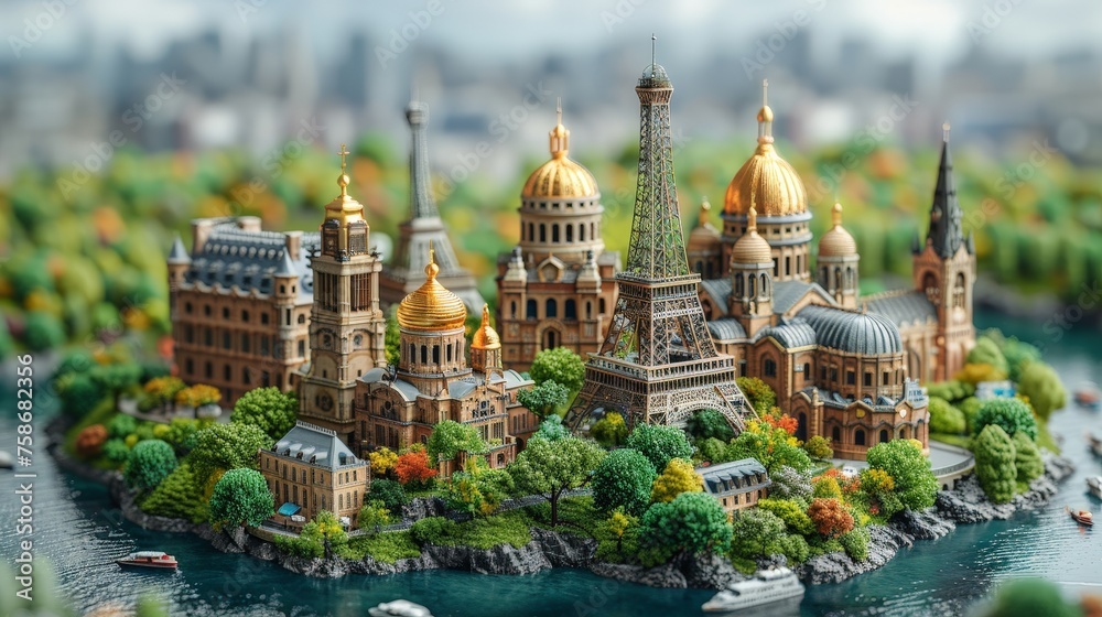 Travel the world with a miniature monuments concept, featuring small ...