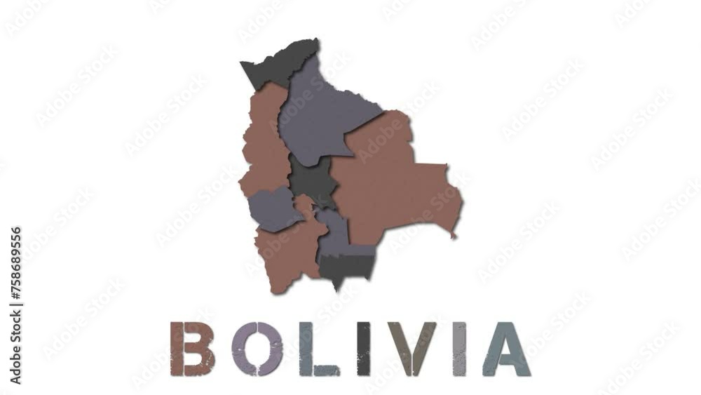 Bolivia map with paper regions. Animated country map growing from ...
