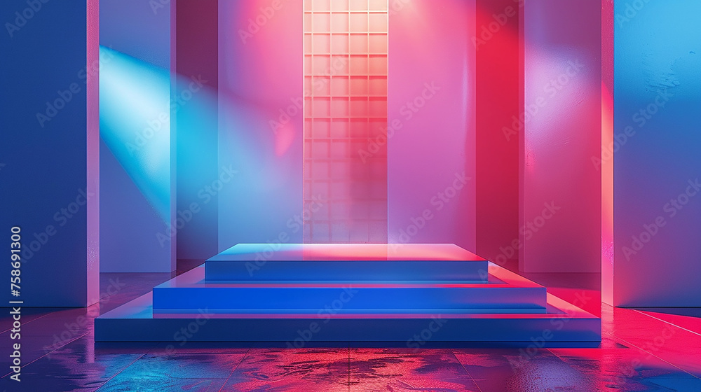 Led podium with light effect on stage. Show studio or stadium scene ...