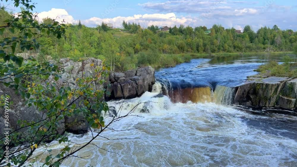 Voytsky padun waterfall in autumn. The famous powerful and wide ...