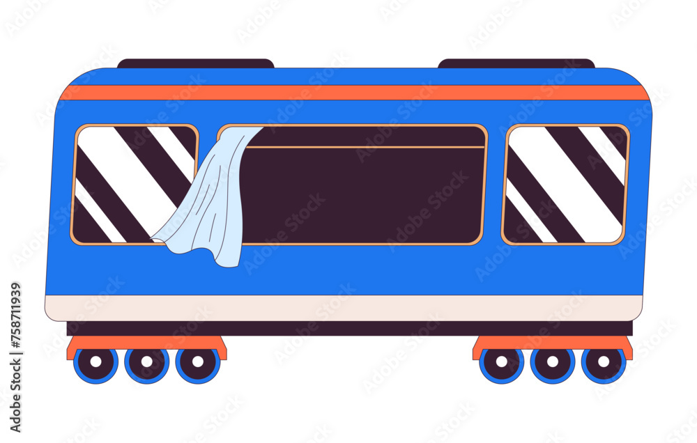 Train wagon wheels 2D linear cartoon object. Railway passenger train ...