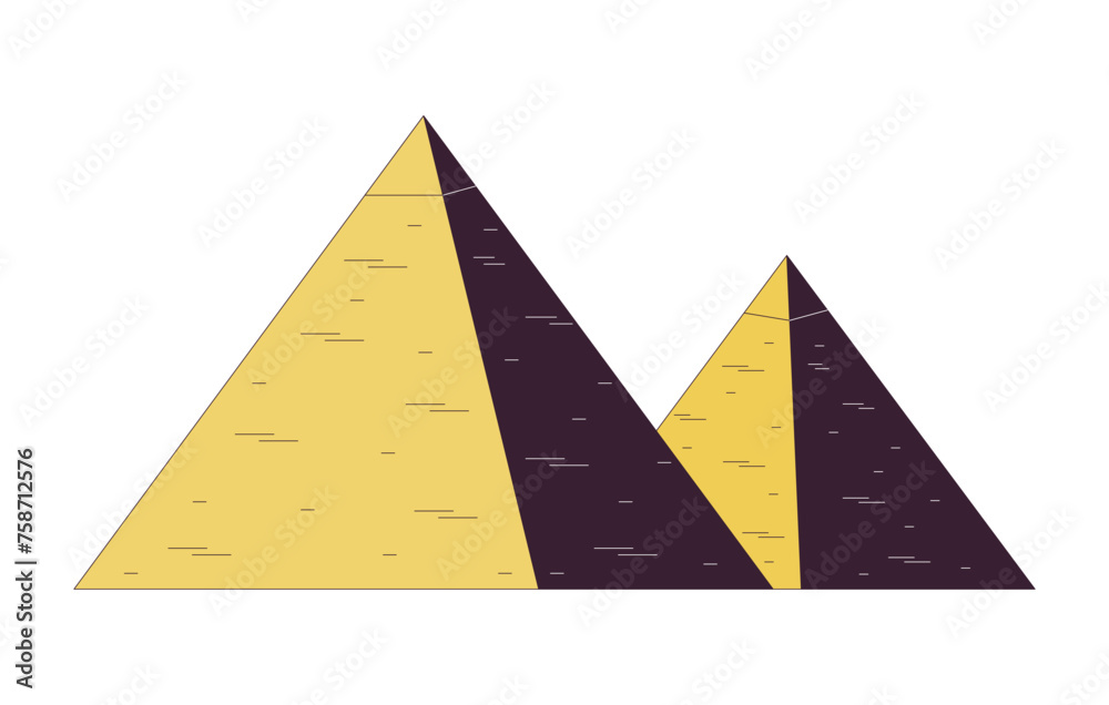 Egyptian pyramids 2D linear cartoon object. Egypt ancient culture ...