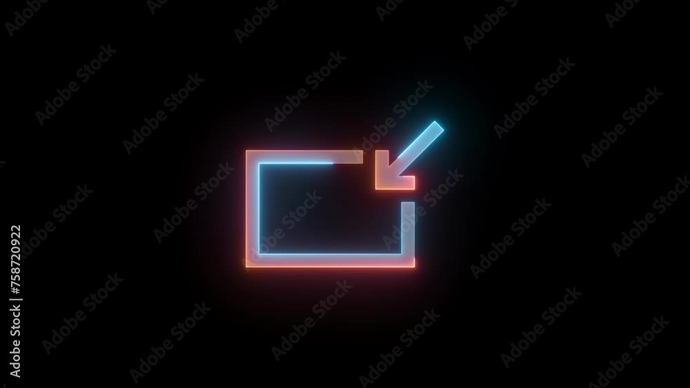 Neon arrow square box direction icon brown cyan color glowing animation ...