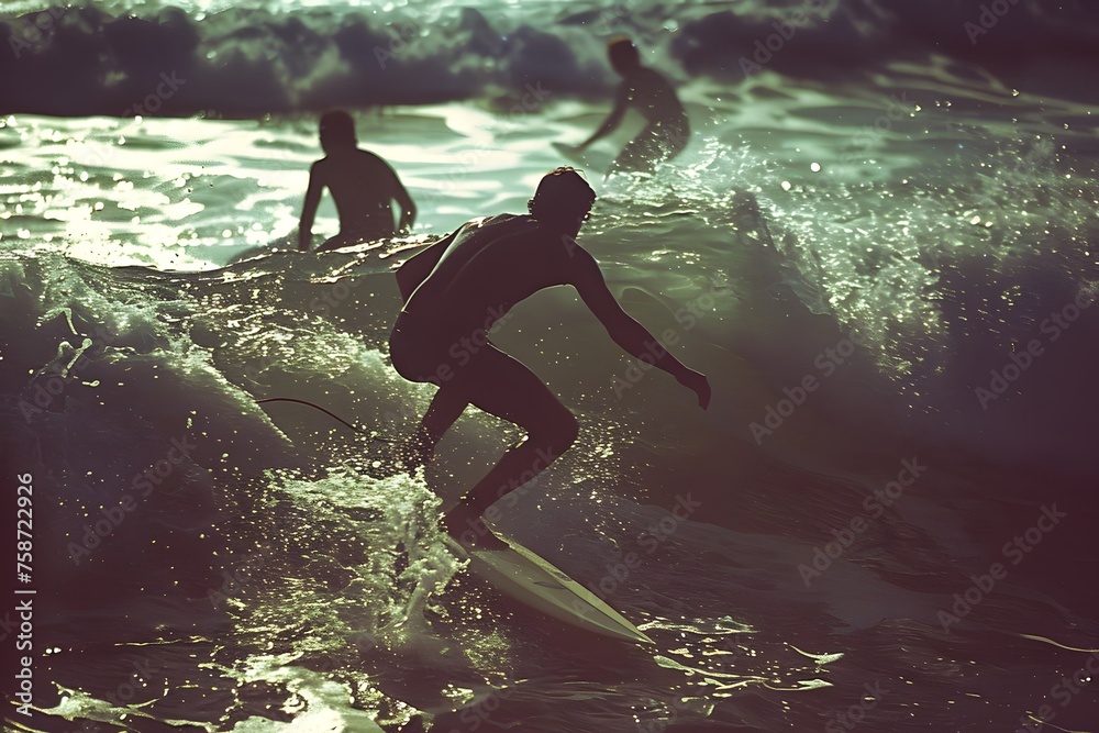 Surfers catch waves in Hawaii, captured in a nostalgic, grainy photo ...