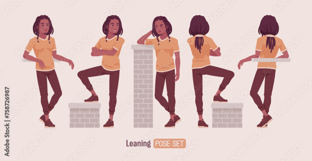 Young long dreadlocks man stand, lean pose, male adult black skin boy ...