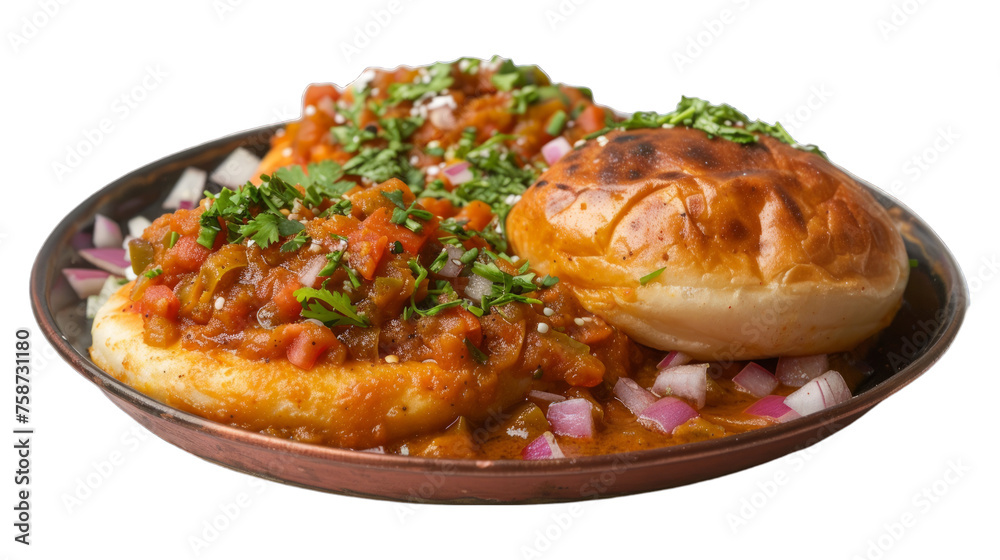 Pav Bhaji on a plate isolated on transparent png background. Generative ...