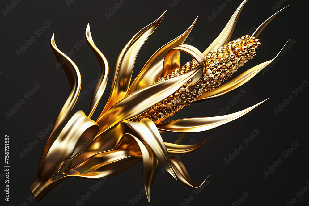 golden cron, matte golden ear of corn in 3d, corn on the cob Stock ...