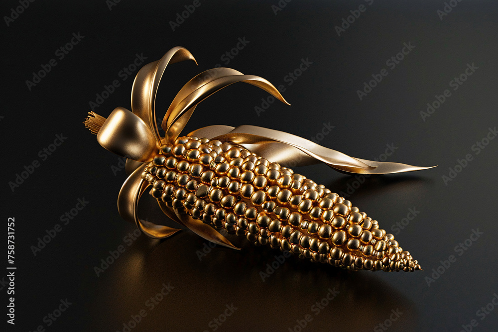 golden cron, matte golden ear of corn in 3d, corn on the cob Stock ...