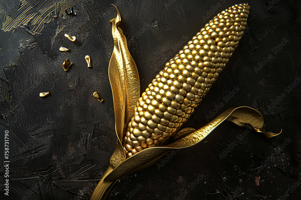 golden cron, matte golden ear of corn in 3d, corn on the cob Stock ...