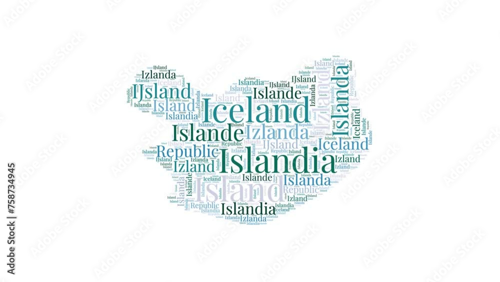 Iceland shape word cloud animation. Country boundary filled with ...