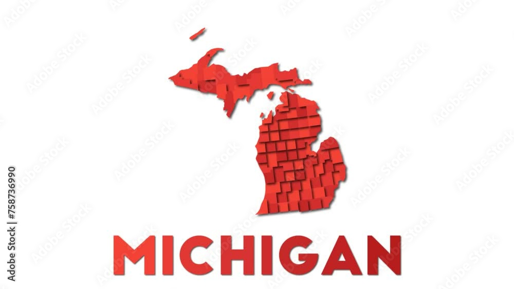 Michigan map showing regions. Animated US state map with title. 4K ...