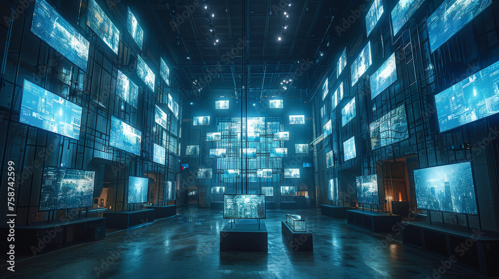 Industry 4.0 Modern Factory: Security Control Room with Multipoke ...