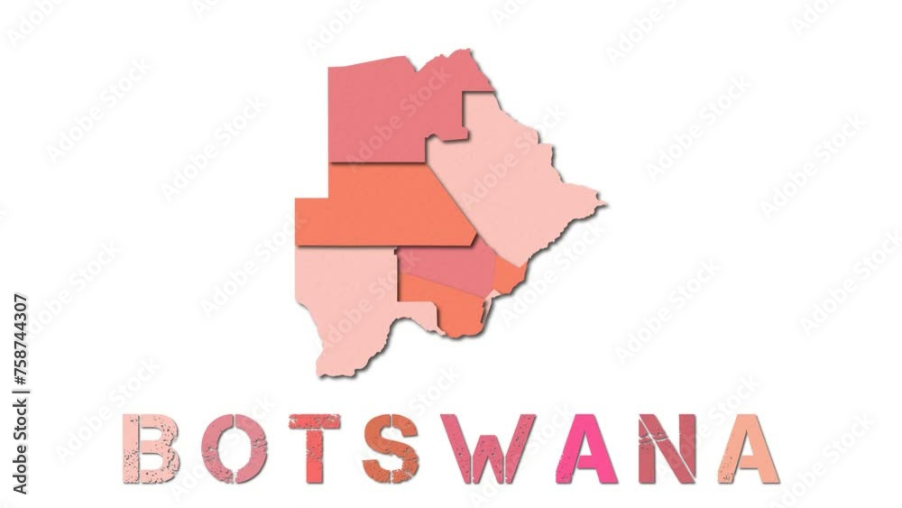 Botswana map with paper regions. Animated country map growing from ...