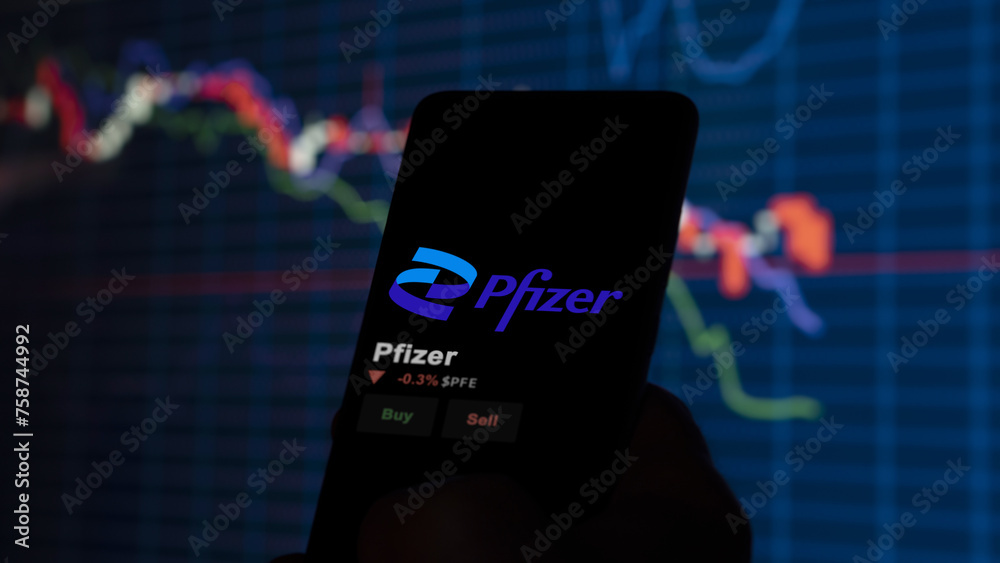 January 15th 2024. The logo of Pfizer on the screen of an exchange ...