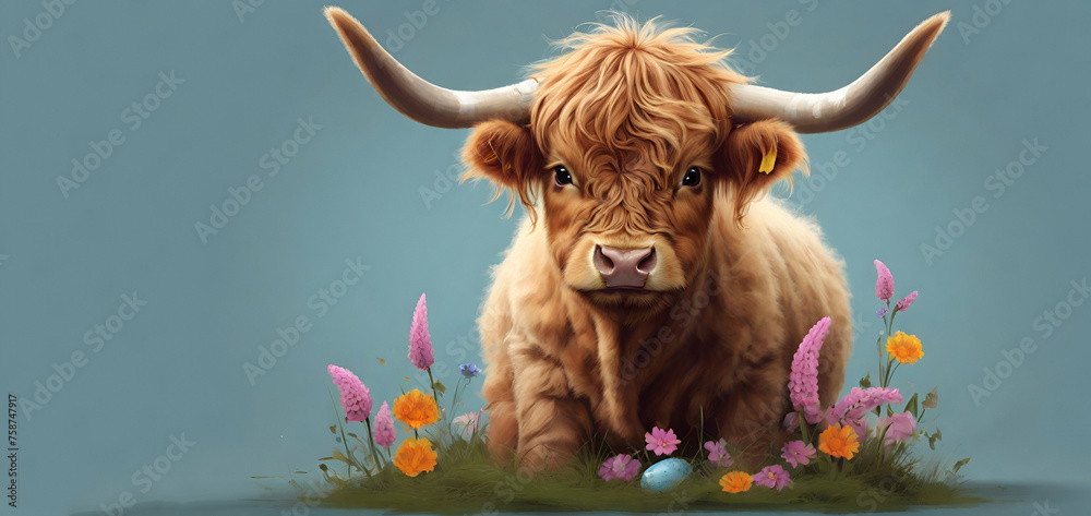 Painting of a yak in a flower field Beautiful art, paintings of cows ...