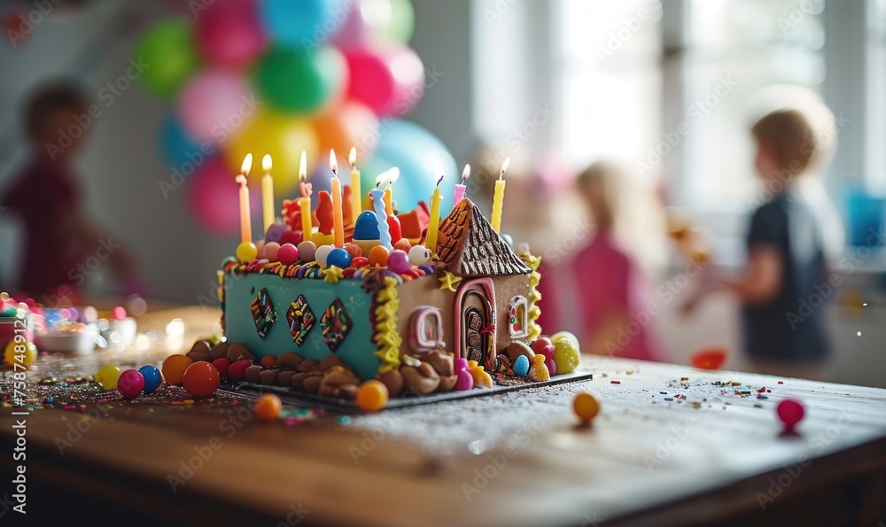 birthday cake with candles, birthday party for children, children ...