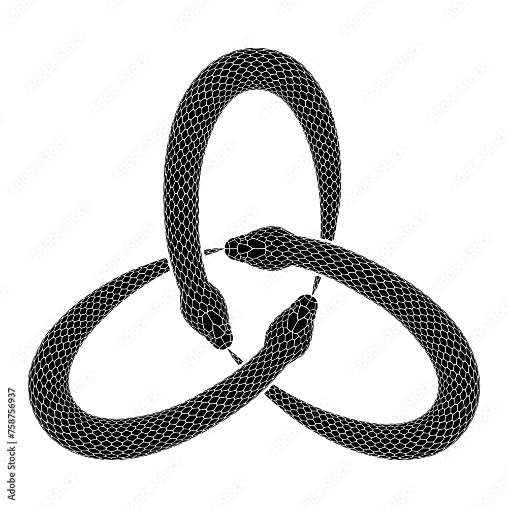 Vector tattoo design of three snakes biting each other's tails, forming ...