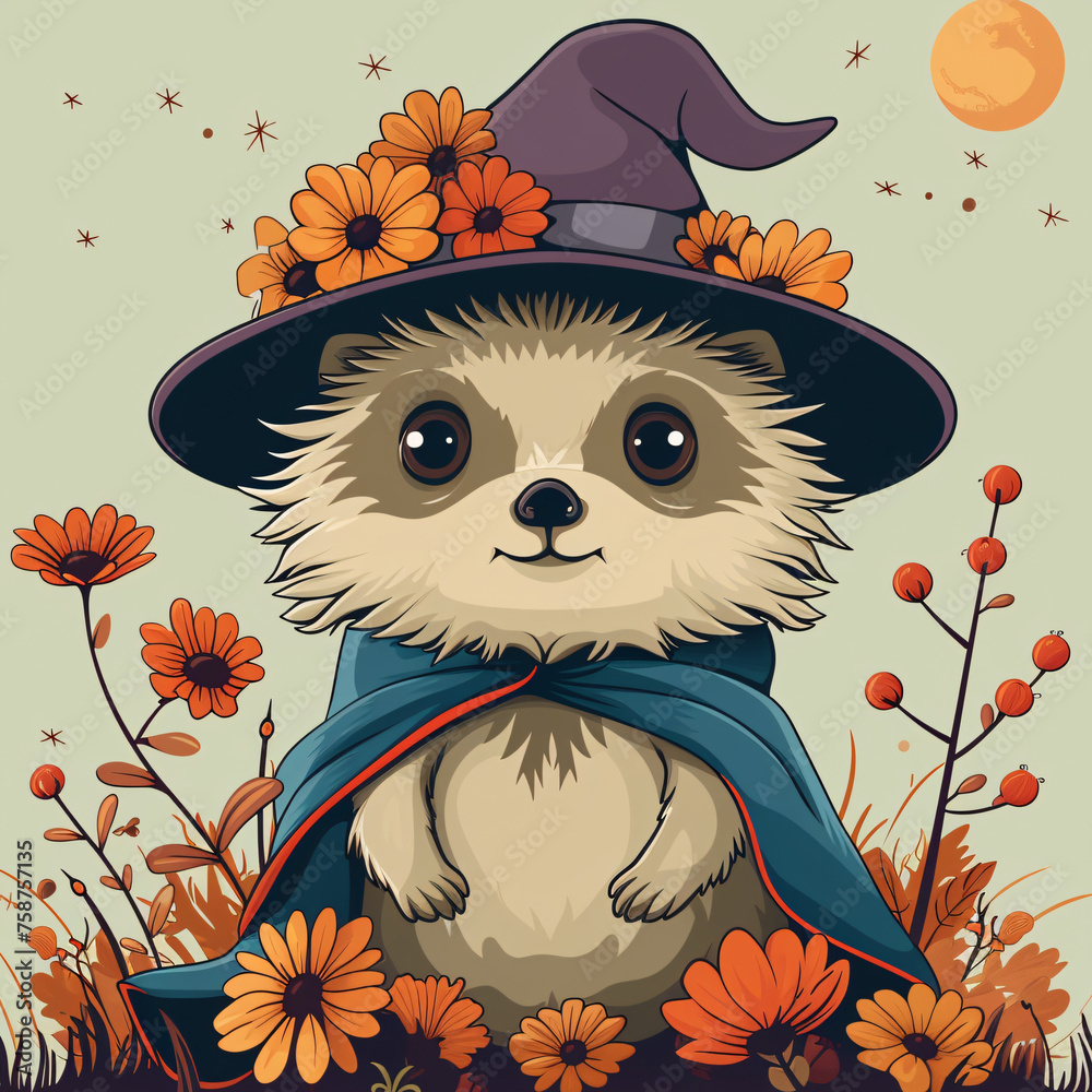 Enchanting Autumn Night: A Cute Baby Sloth Wearing a Witch Hat ...