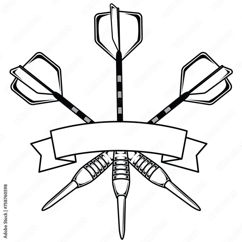 Three darts crossed and blank banner logo vector illustration. Team or ...