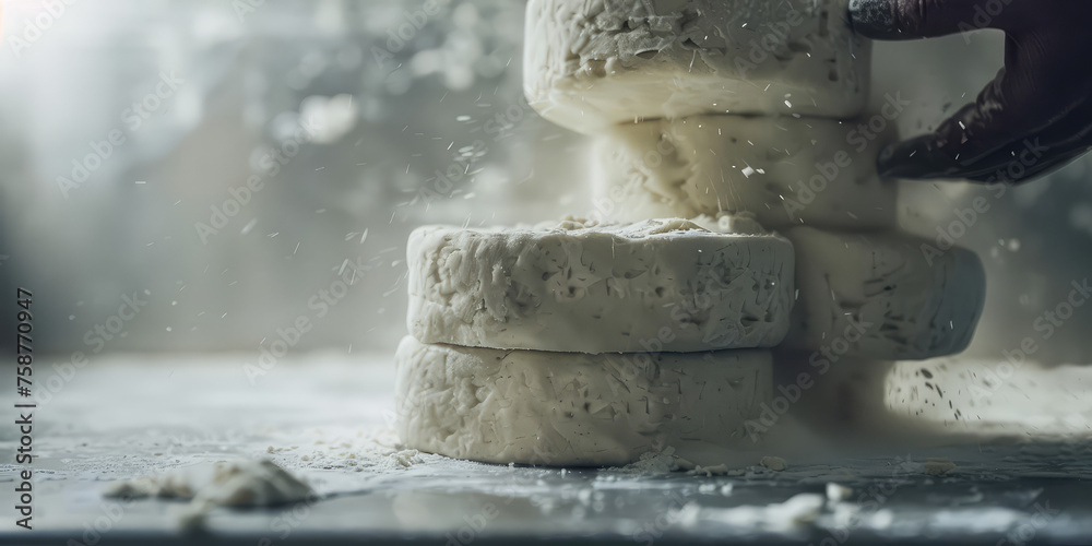 Traditional Cheese Making Process. Fresh curds separating from whey for ...