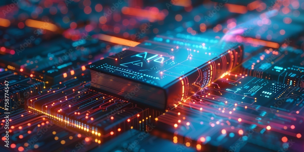 Books with glowing data streams flowing through them, symbolizing the ...