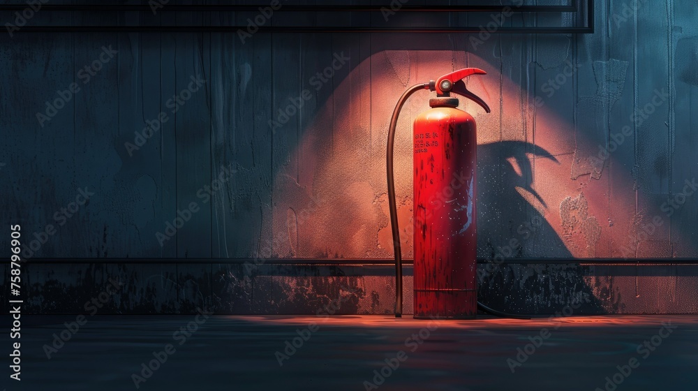 details and texture of the red fire extinguisher, creating dynamic ...
