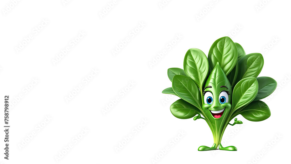 3D tiny cartoon character bunch of spinach with eyes, arms, legs on ...