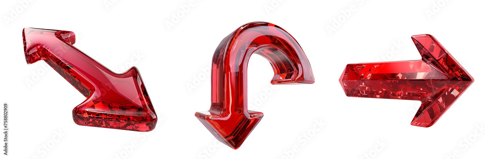 Red 3D glass, Red arrows. Shiny 3d icons. isolated on transparent ...