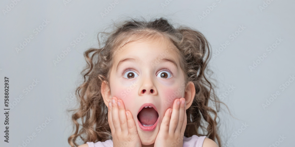 Surprised Little Girl with Wide Eyes. A young girl shows an expression ...