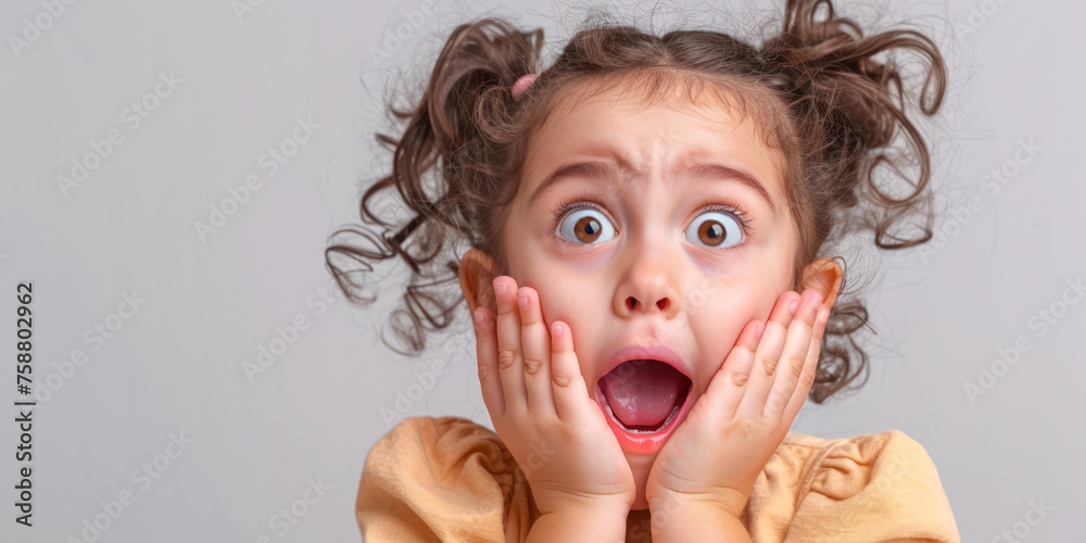 Surprised Little Girl with Wide Eyes. A young girl shows an expression ...