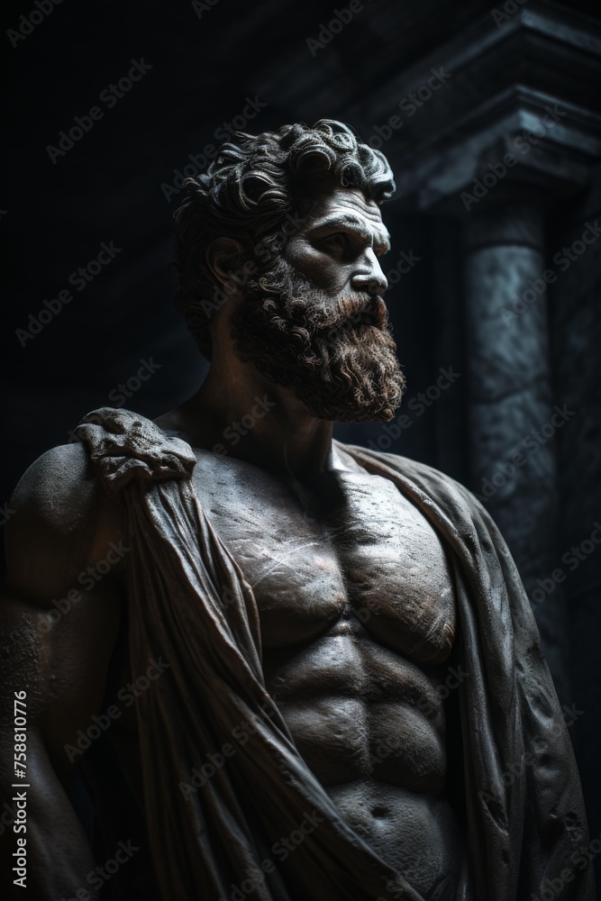 Mysterious ancient greek, roman male stoic statue, sculpture in ...