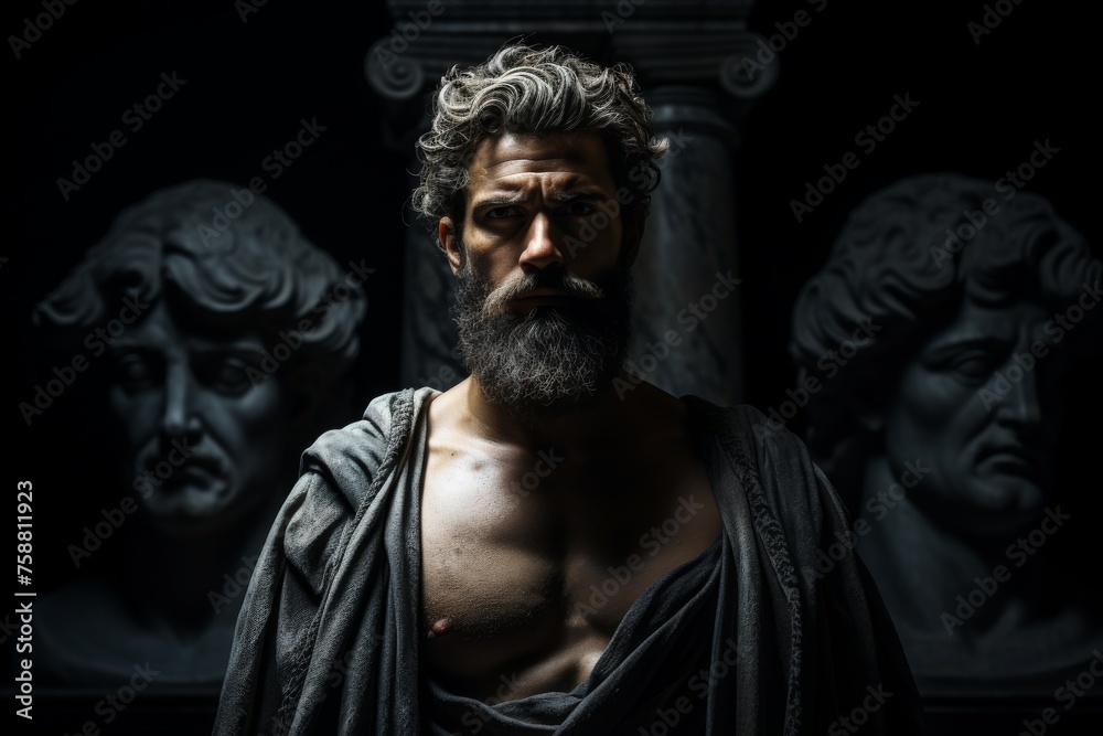 Mysterious ancient greek, roman male stoic statue, sculpture in ...