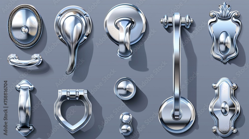 Modern realistic set of modern chrome lever handles and long door pulls ...