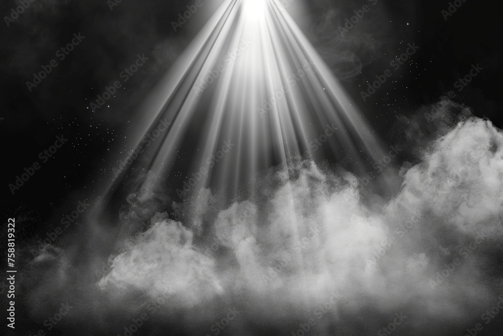 Modern realistic background with sunlight or lamp beams, clouds of ...