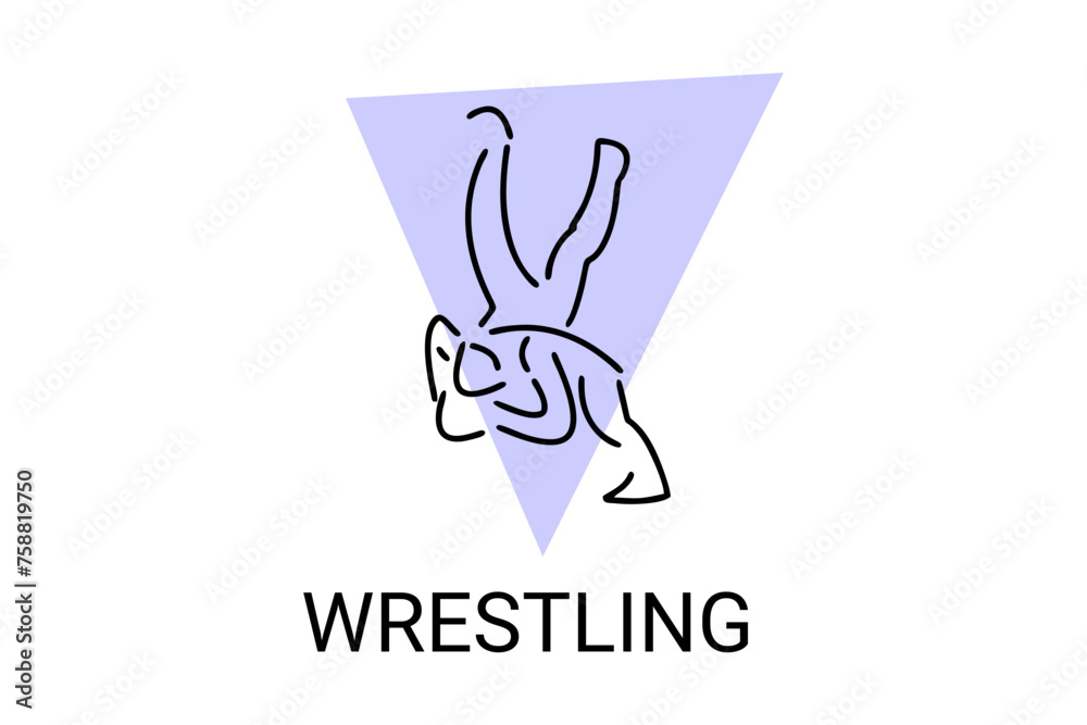 wrestling sport vector line icon. athlete fight with wrestling style ...