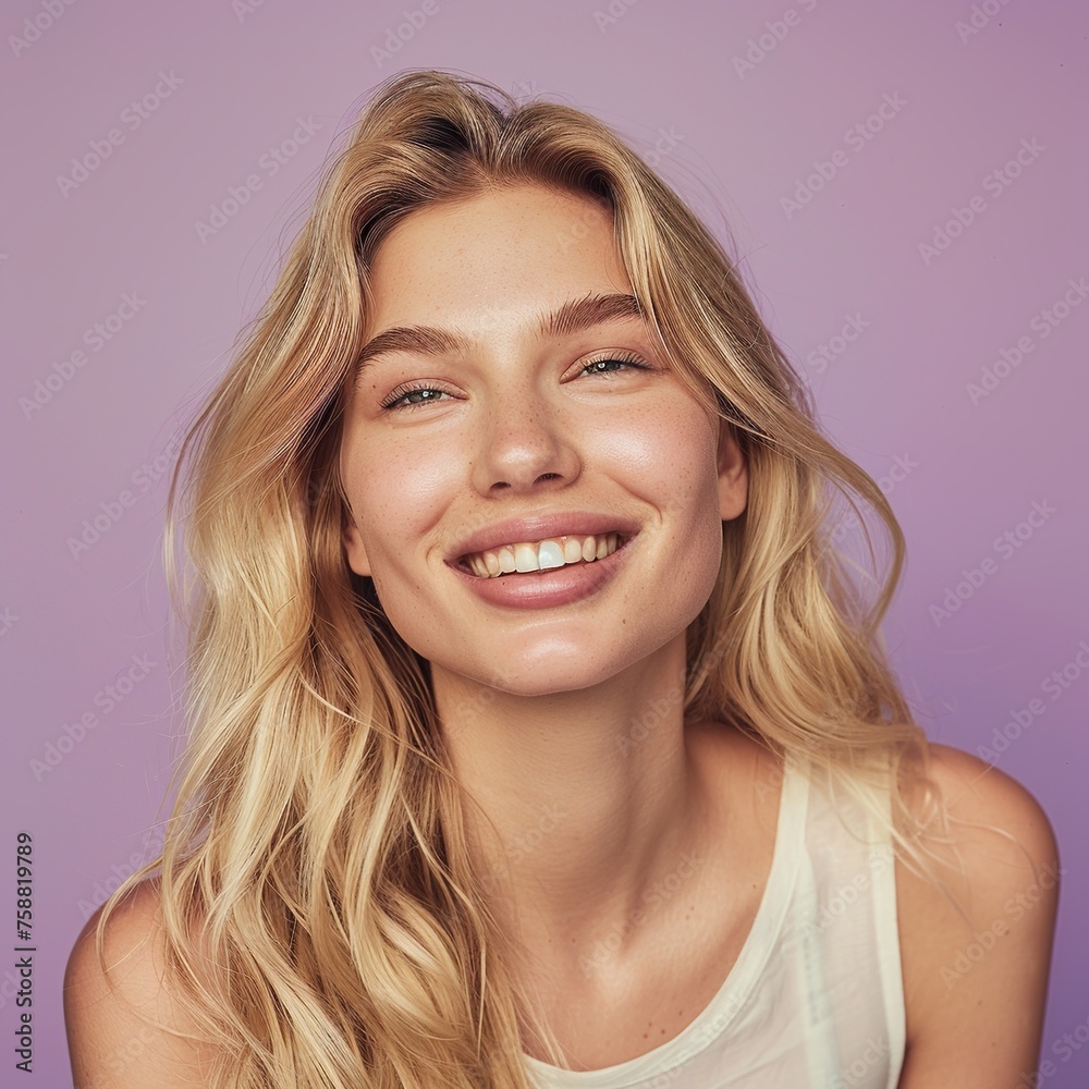 A radiant skincare portrait of a 20-year-old European model with ...