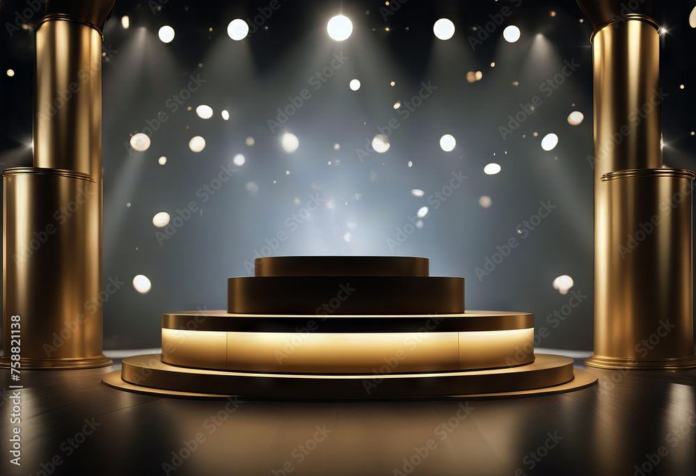 4k Loop Animation Gold stage podium with lighting. Scene for award ...