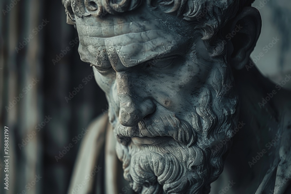 Mysterious ancient greek, roman male stoic statue, sculpture in ...